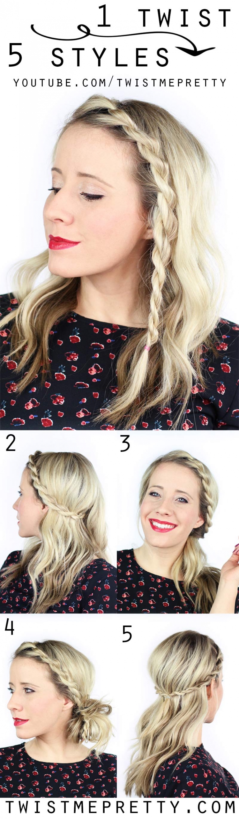 1 Twisted Braid / 5 Hairstyles - Twist Me Pretty